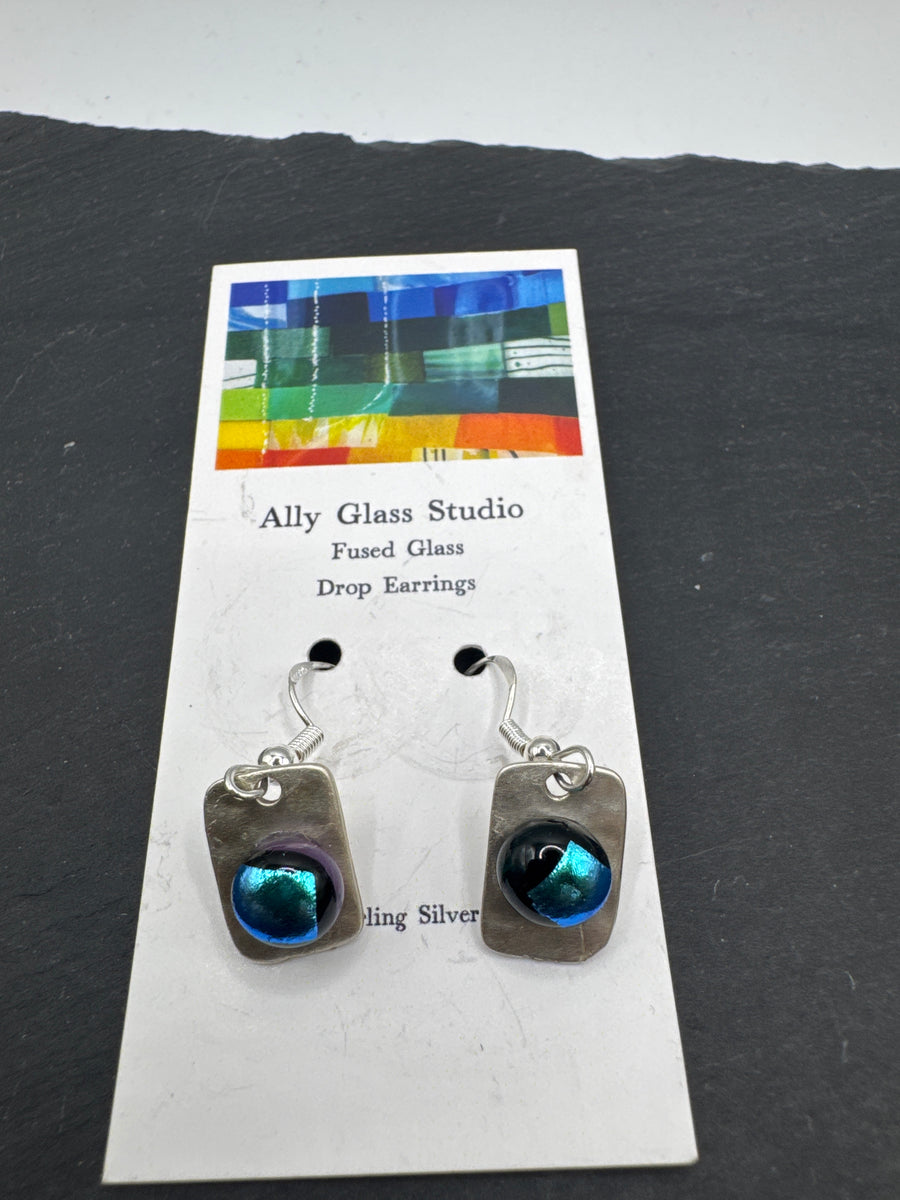 Hammer silver & Fused Glass Drop Earrings – Ally Glass
